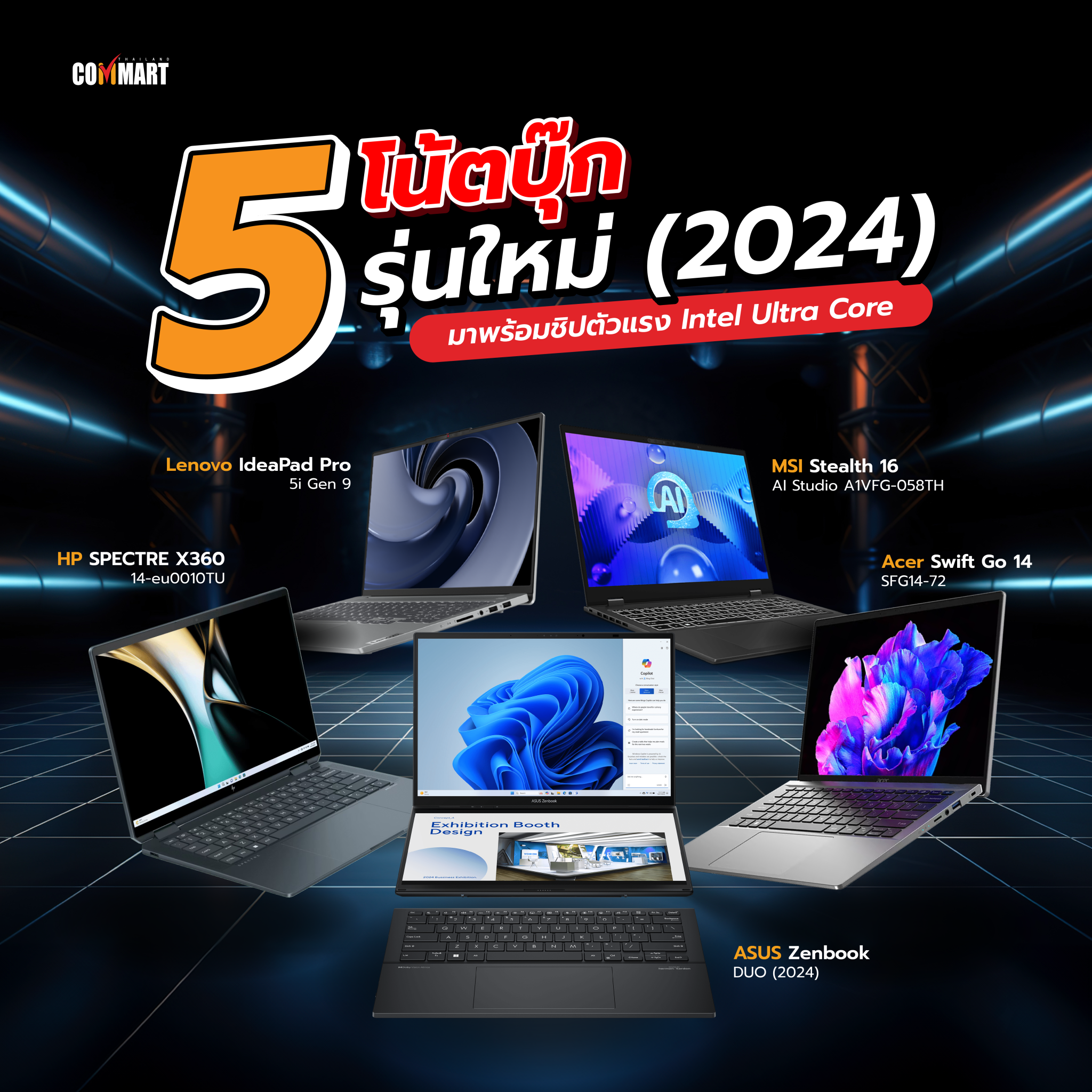 5 โน้ตบุ๊กรุ่นใหม่ (2024) มาพร้อมชิปตัวแรง Intel Ultra Core